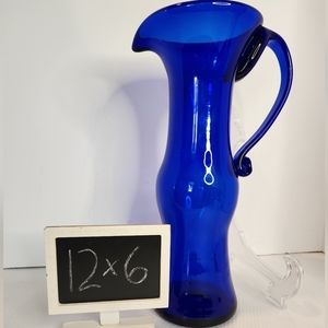 BLENKO | Art | Blenko Hand Blown Art Glass Tall Blue Glass Pitcher ...